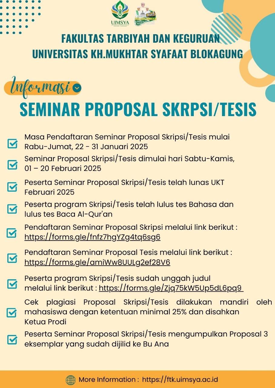 Informasi Seminar Proposal Tugas Akhir Genap FTK 2024-2025 - FTK